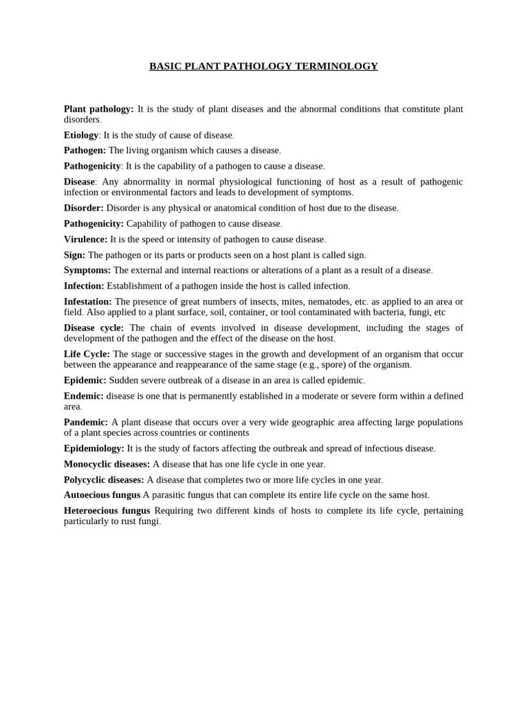 Basic Plant Pathology Terminology | PDF