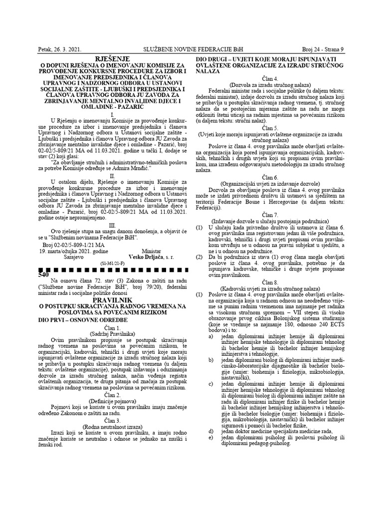 002.pravilnik o Postupku Skraćivanja Radnog Vremena Na Poslovima Sa ...