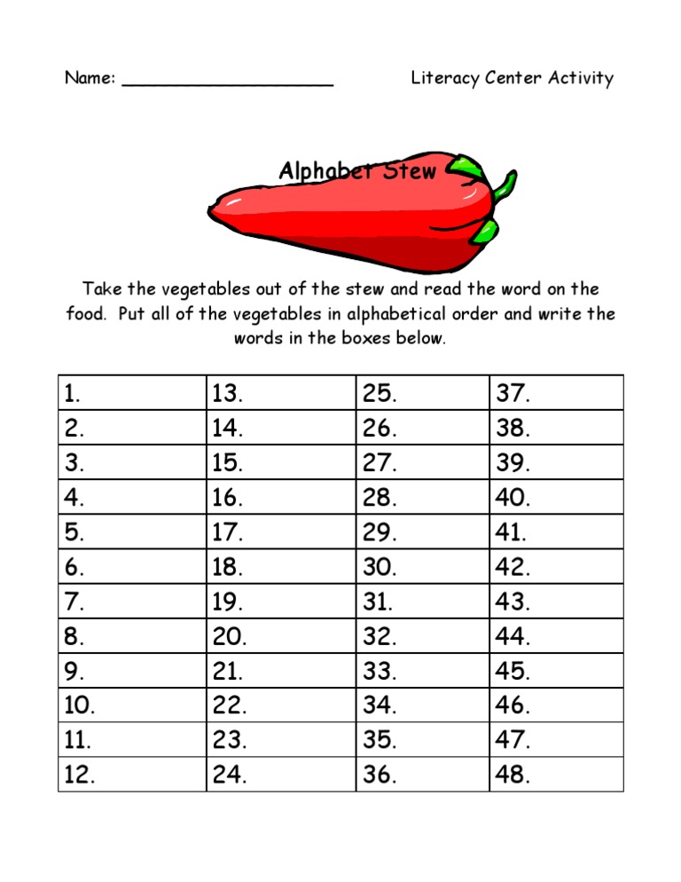 Alphabet Stew Worksheet | PDF