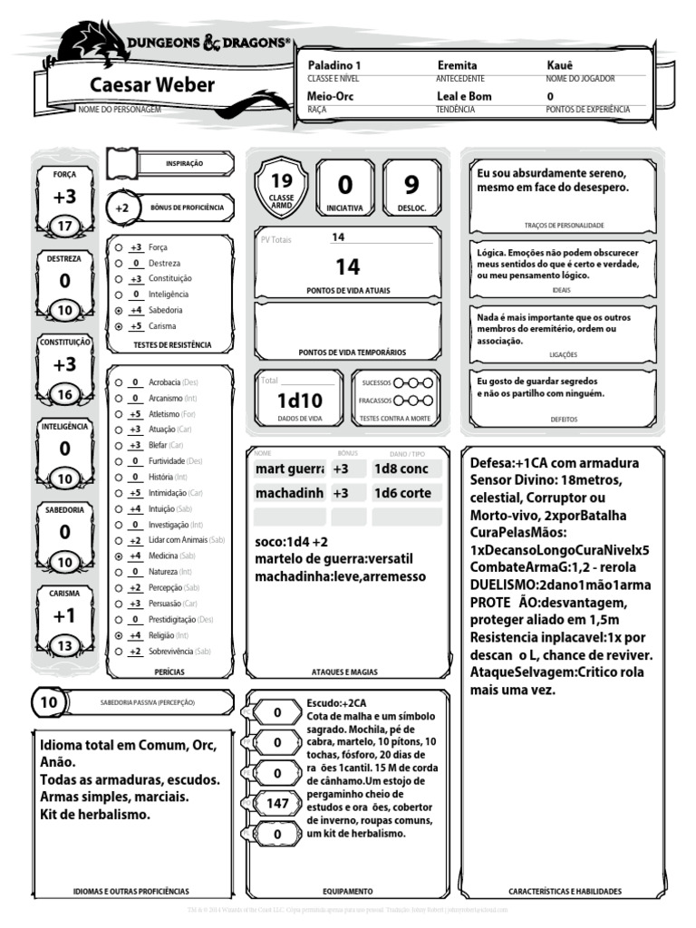 Ficha D&D Caesar Weber | PDF
