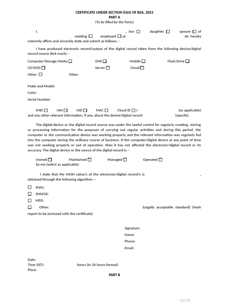 Section 63 BSA Certificate Template | PDF | Computer Engineering ...