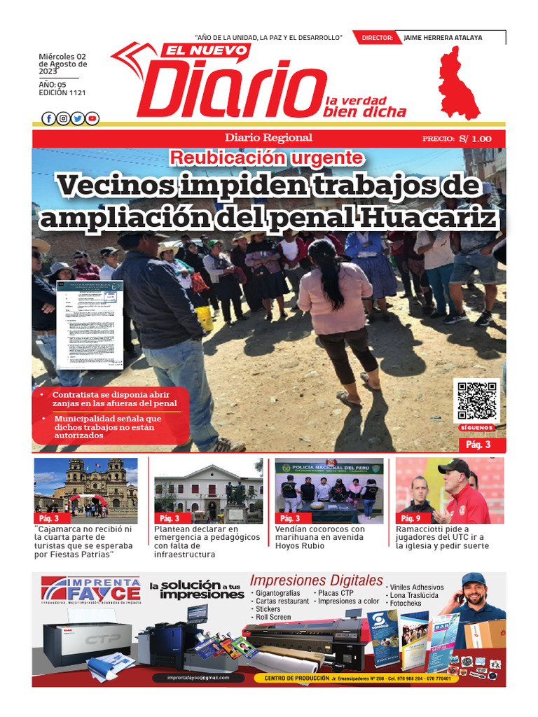 El Diario 02 Agosto 2023 Cajamarca | PDF | Turismo | Perú