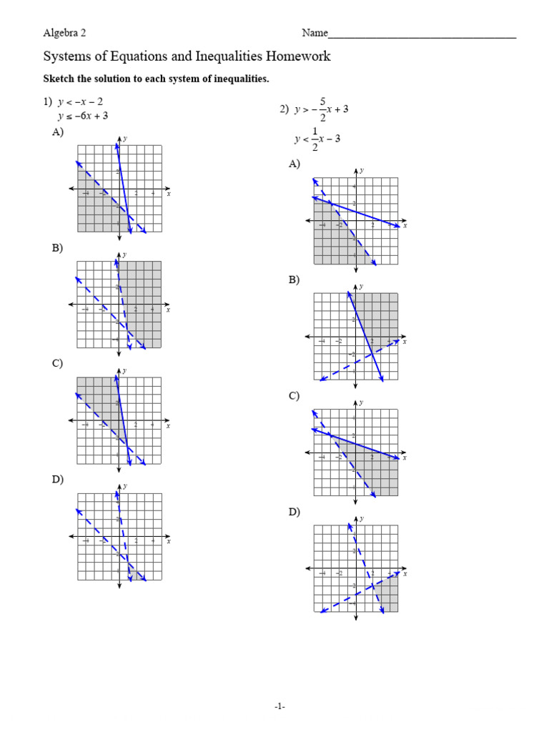Algebra 2 Systems of Equations Worksheet | PDF | Mathematics | Algebra