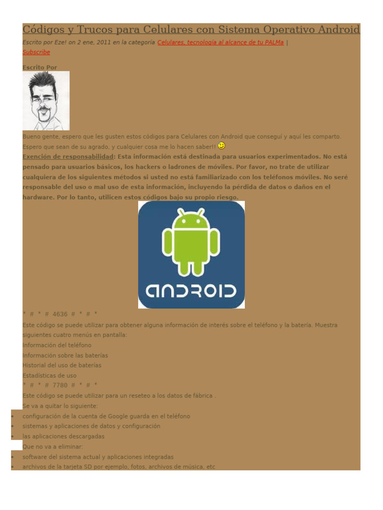 Códigos y Trucos para Celulares Con Sistema Operativo Android | PDF ...