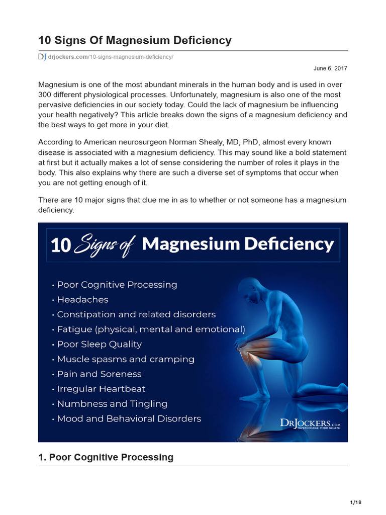 10 Signs of Magnesium Deficiency | PDF | Constipation | Heart