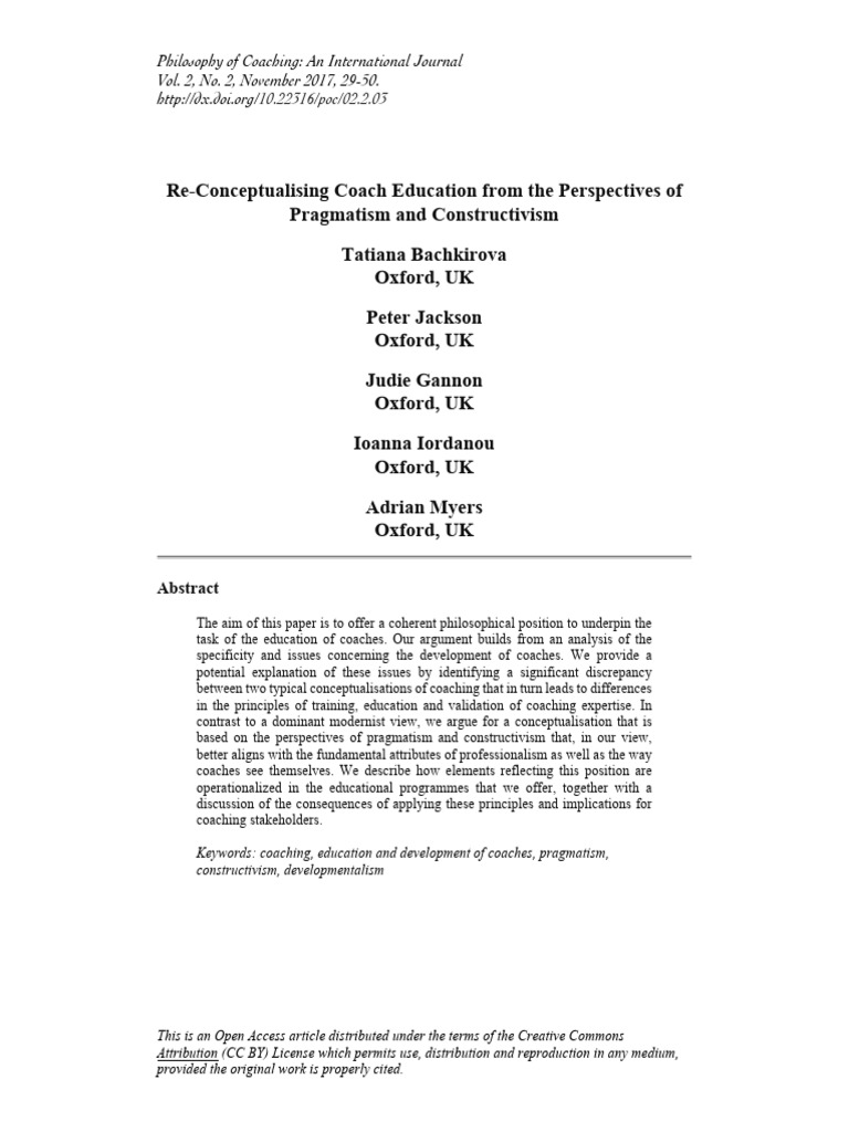 Re-Conceptualising Coach Education From The Perspectives of Pragmatism ...