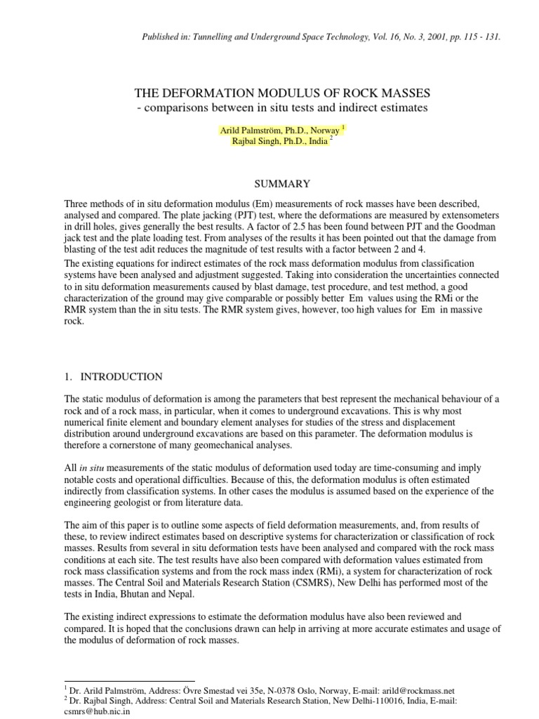 Palmstrom&Singh On Deformation Modulus | PDF