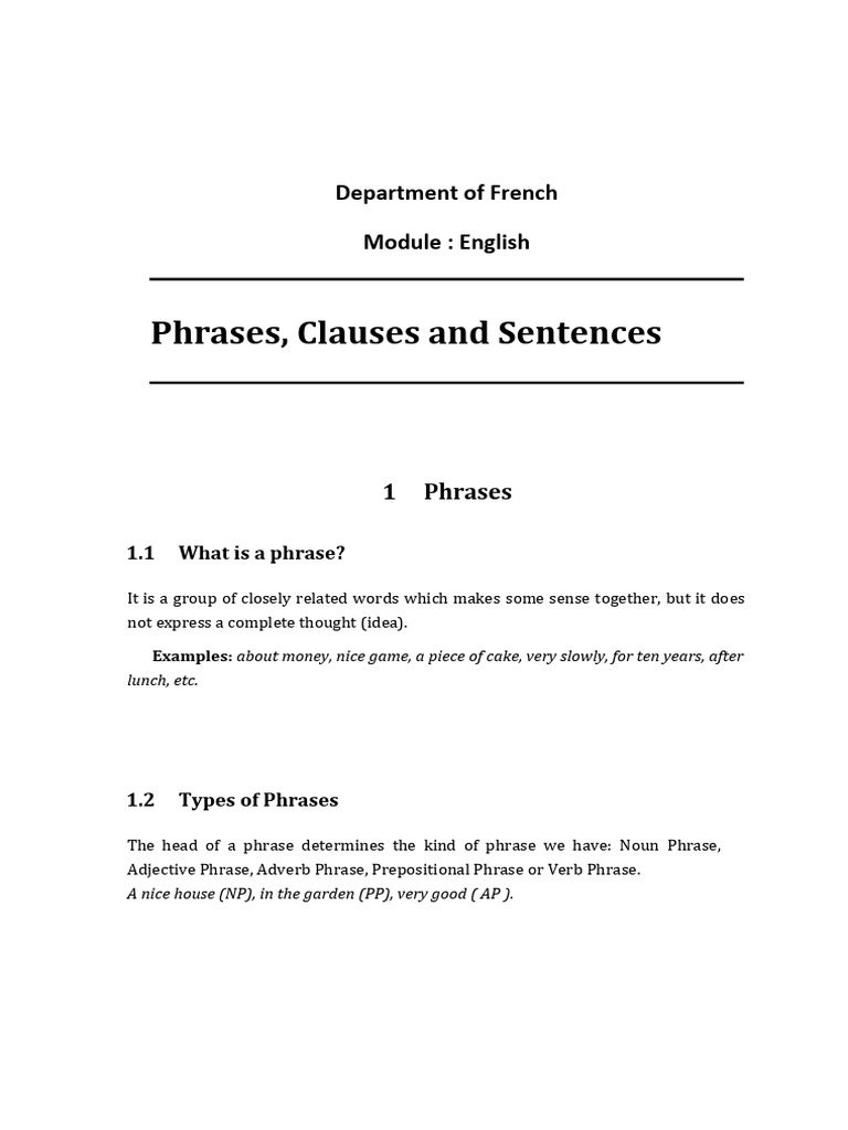 Understanding Phrases, Clauses, Sentences | PDF | Phrase | Clause