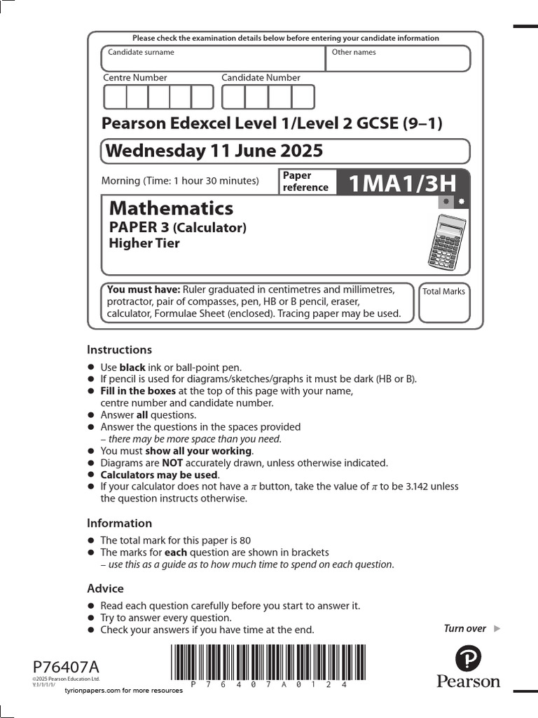 Maths Paper 3 Edexcel 2025 | PDF
