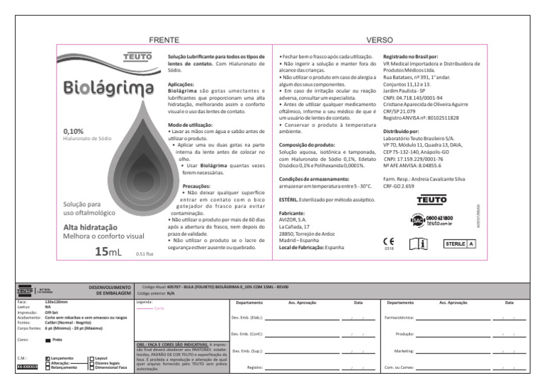 Embalagem Biolágrima: Hidratação Ocular | PDF