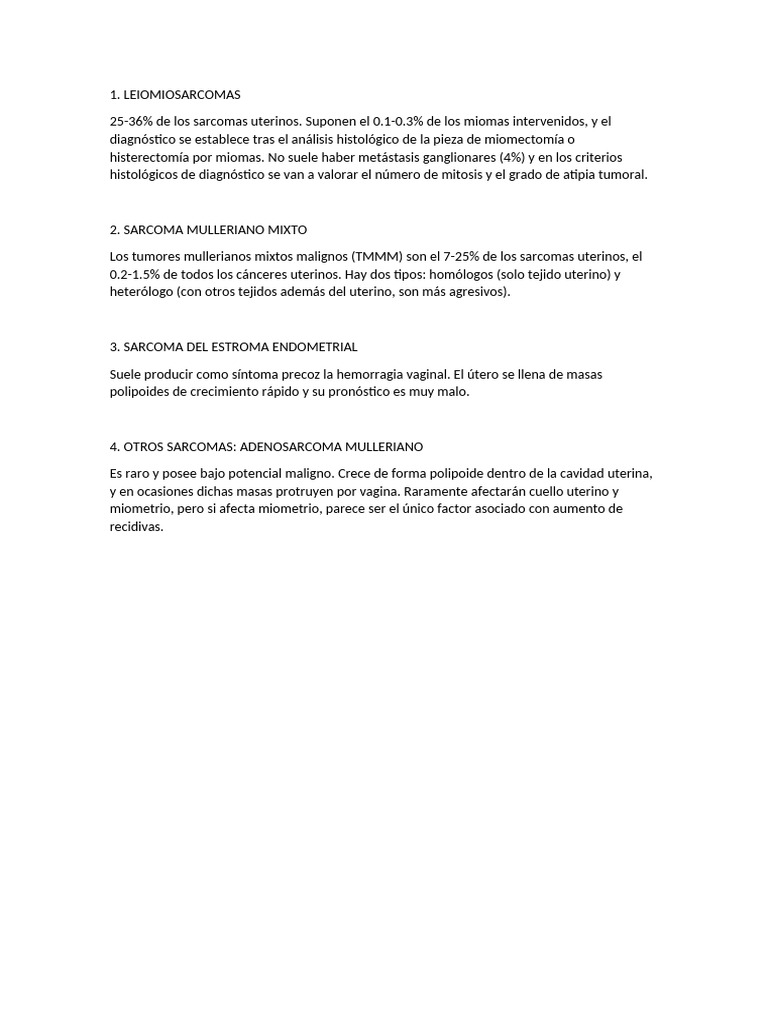 Tipos de Sarcomas Uterinos y Diagnóstico | PDF