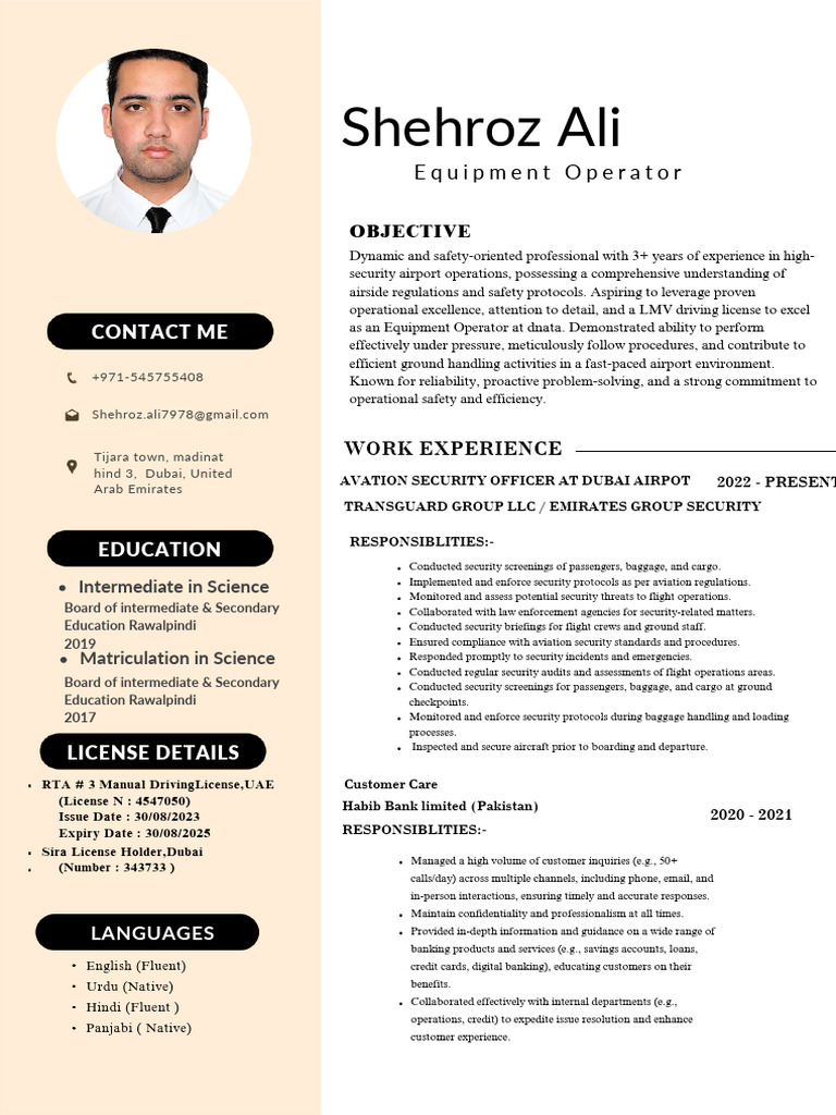 Anees cv_20250724_224132_0000 | PDF | Airport | Airport Security