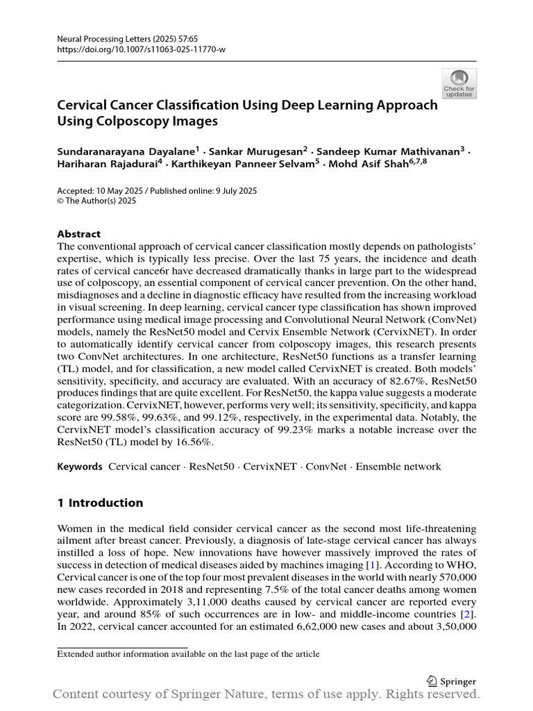 Cervical Cancer Classification Using Deep Learning | PDF | Cervical Cancer | Deep Learning