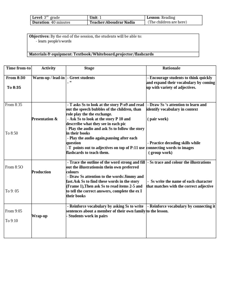 3rd Grade Reading Lesson Plan | PDF | Vocabulary | Cognition