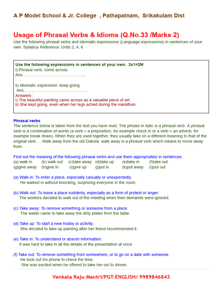 Phrasal Verbs and Idioms Exercises | PDF | Verb | Idiom