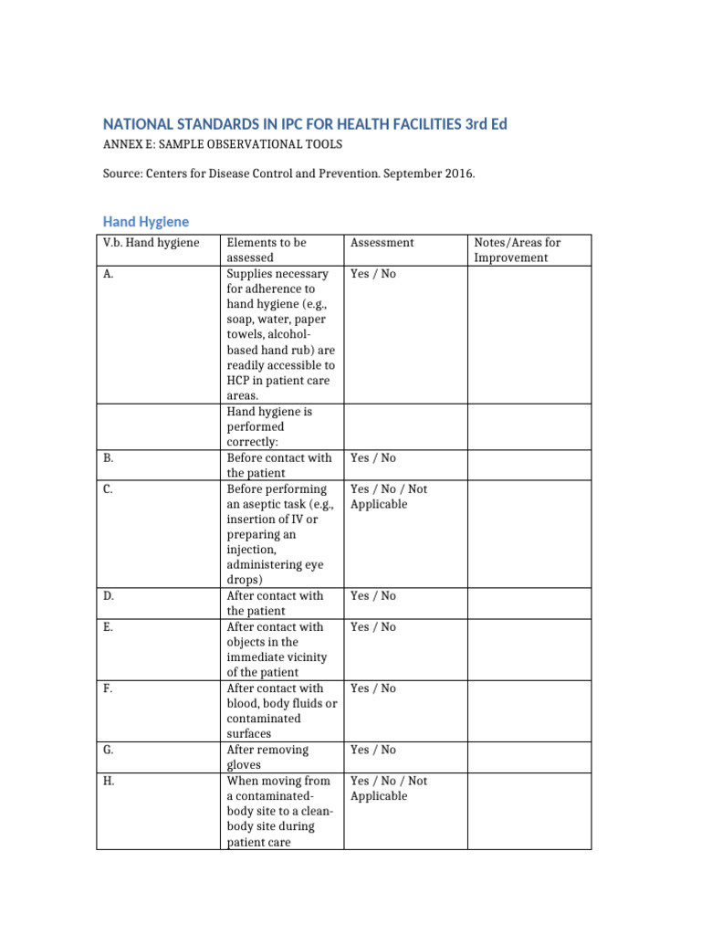 Hand Hygiene Observation Tool | PDF