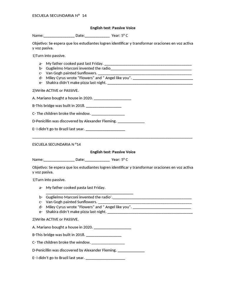 English Passive Voice Test for Students | PDF