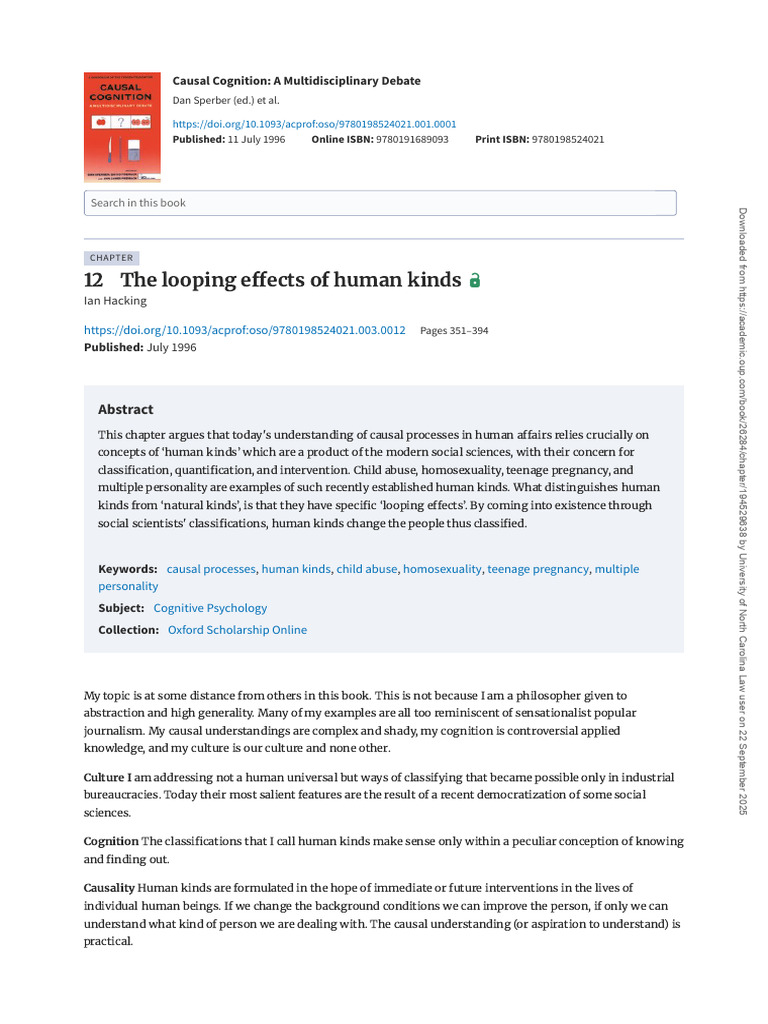 Hacking, Looping Effects of Human Kinds | PDF | Science | Causality