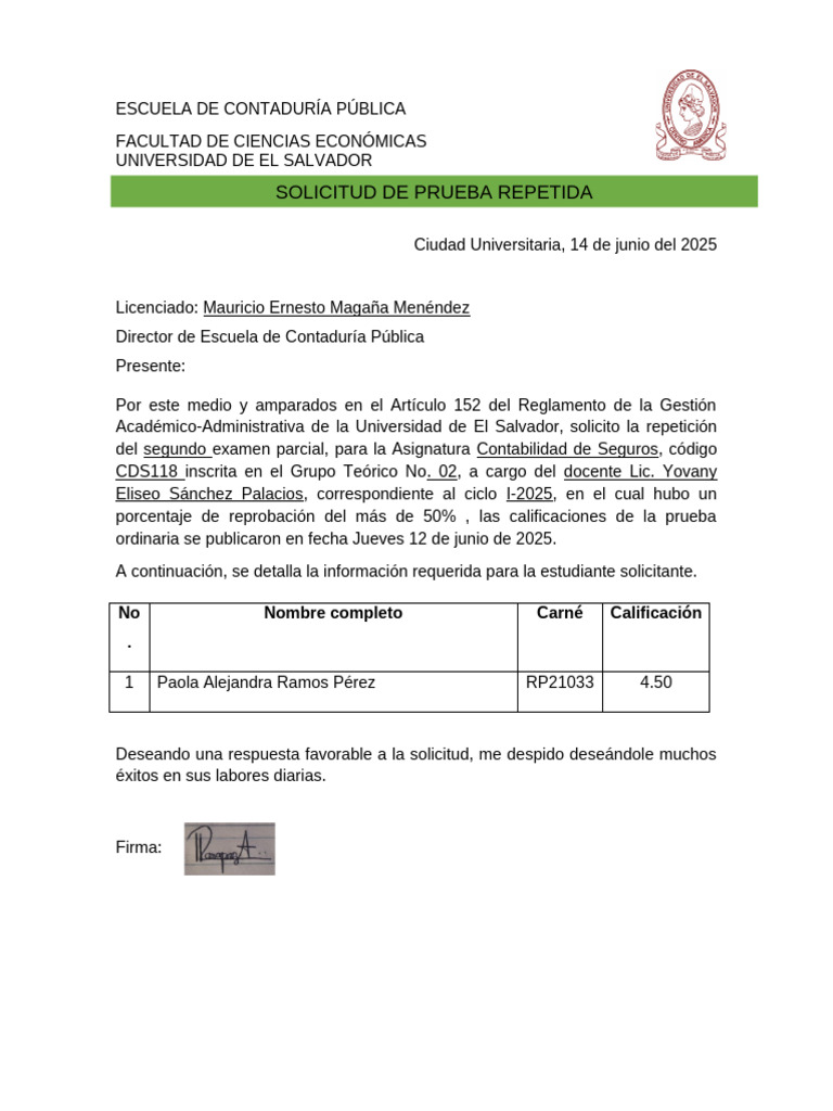 Formato de Solicitud para Examen Repetido | PDF
