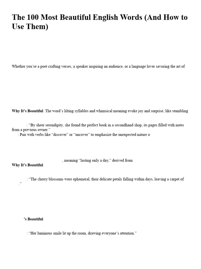 100 Most Beautiful English Words | PDF