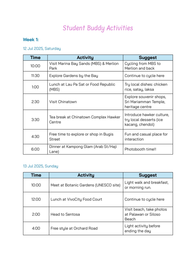 Student Buddy Activities in Singapore | PDF | Cuisine | Eating ...
