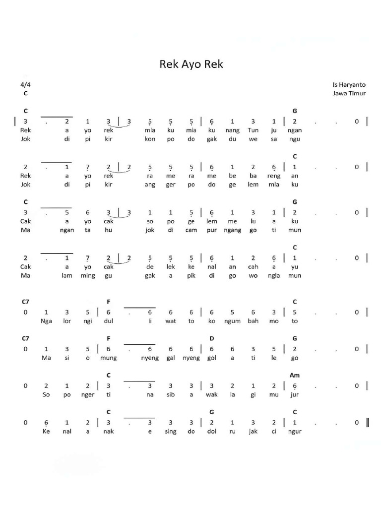 Partitur Rek Ayo Rek | PDF