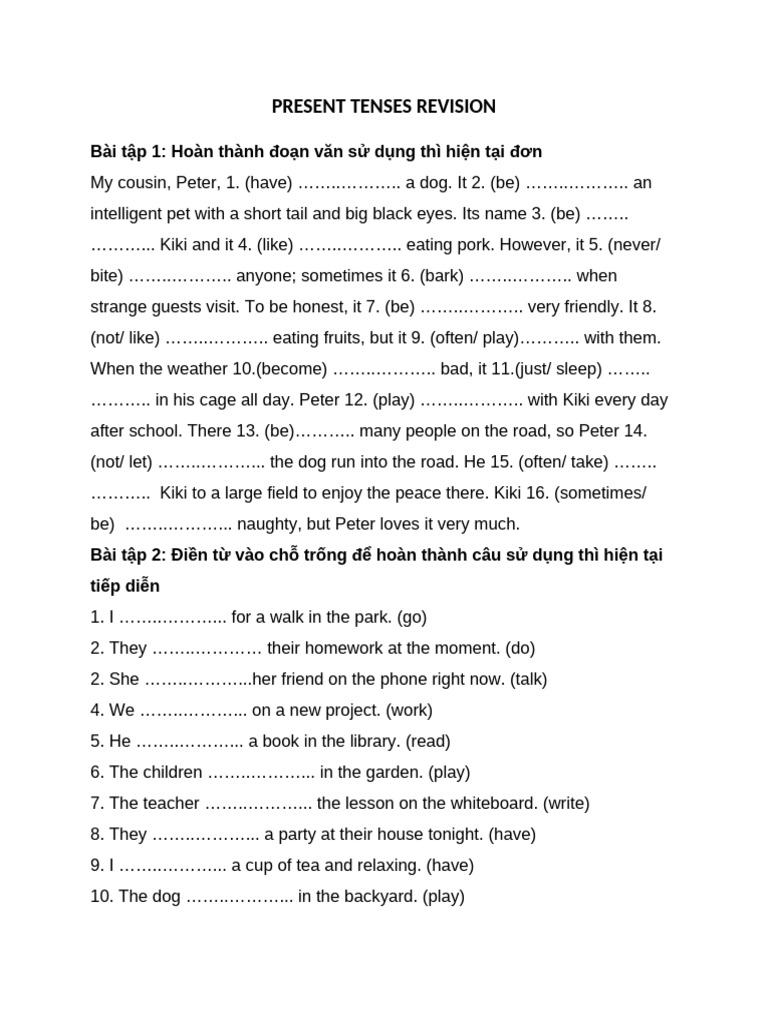 Present Tenses Revision | PDF