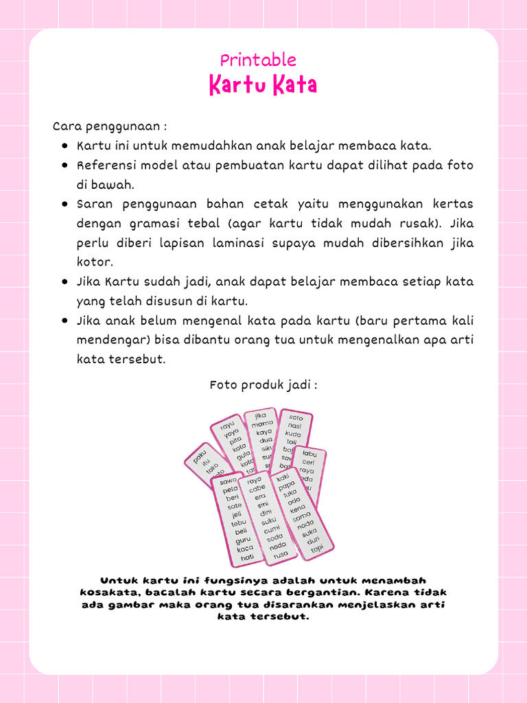 Kartu Kata untuk Belajar Membaca Anak | PDF