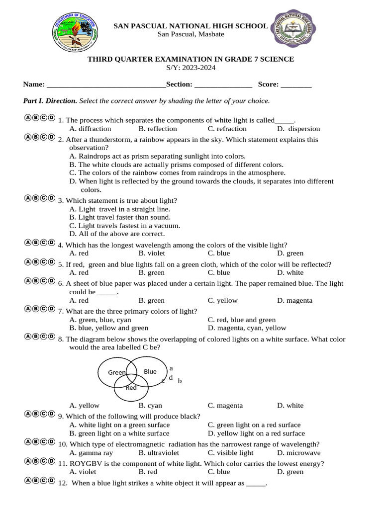 3rd Quarter Test (Grade 7-Science) | PDF | Electric Charge | Convection