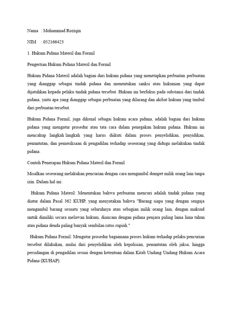 Hukum Pidana: Materil, Formil, dan Delik | PDF