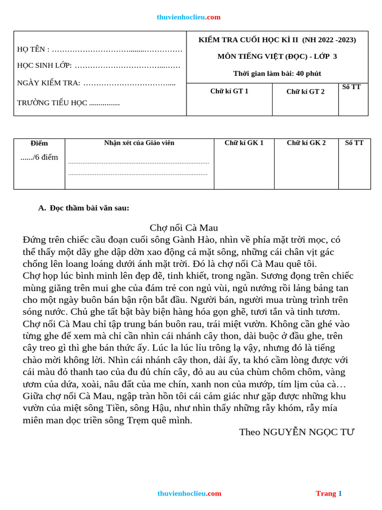 ĐỀ KTRA HK2 TV3 | PDF