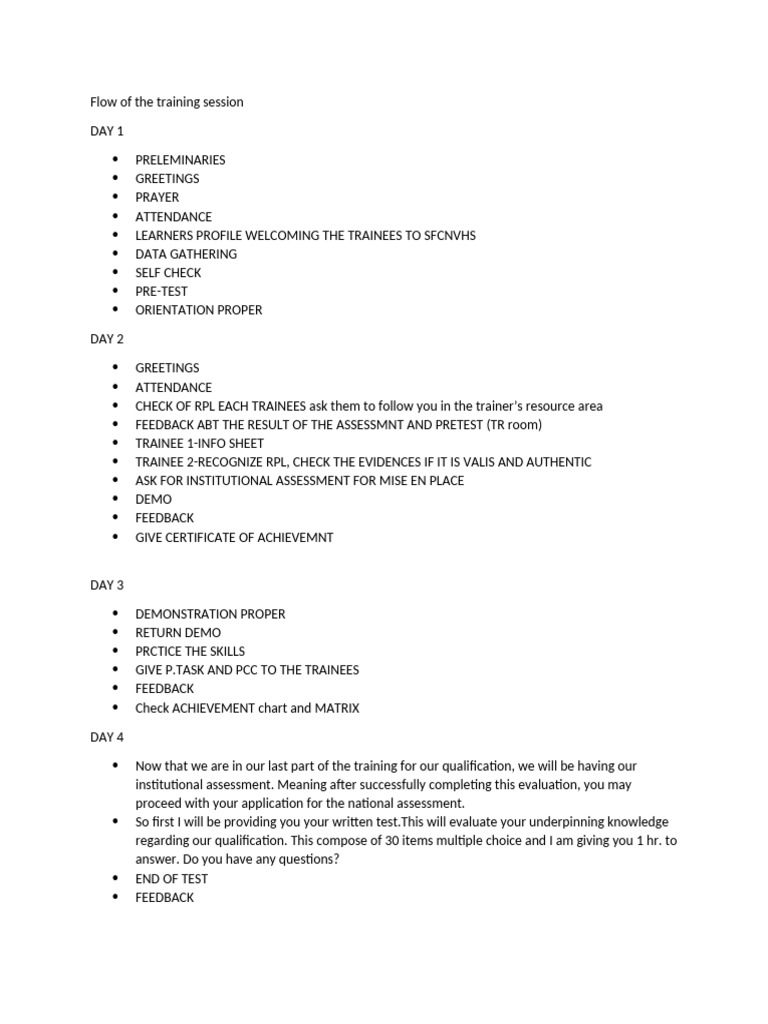 Flow of The Training Session | PDF
