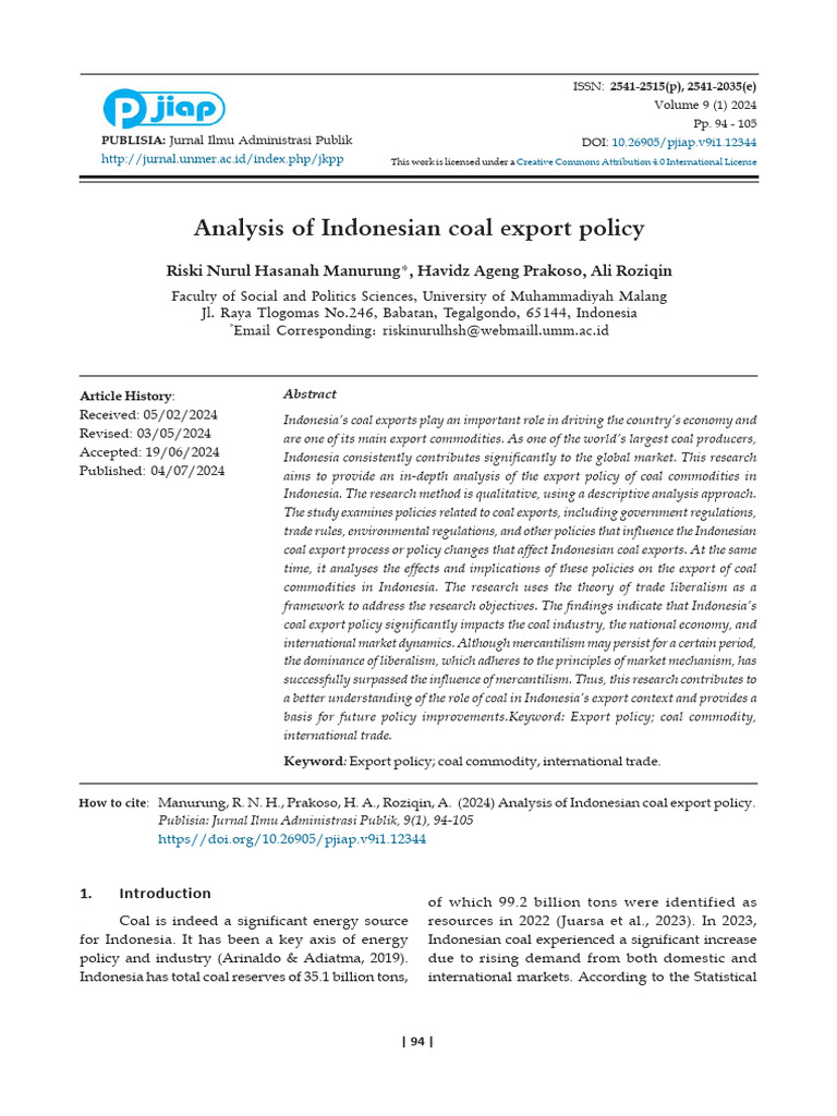 Analysis of Indonesian Coal Export Policy | PDF | Coal | Indonesia