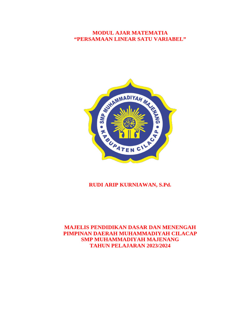Modul Ajar Matematika - Persamaan Linier Satu Variabel 1 - Fase D | PDF