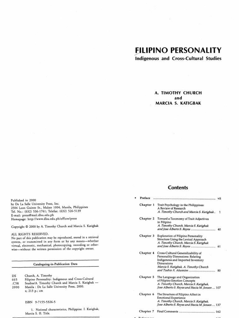 Filipino Personality Indigenous and Cross Cultural Studies | PDF