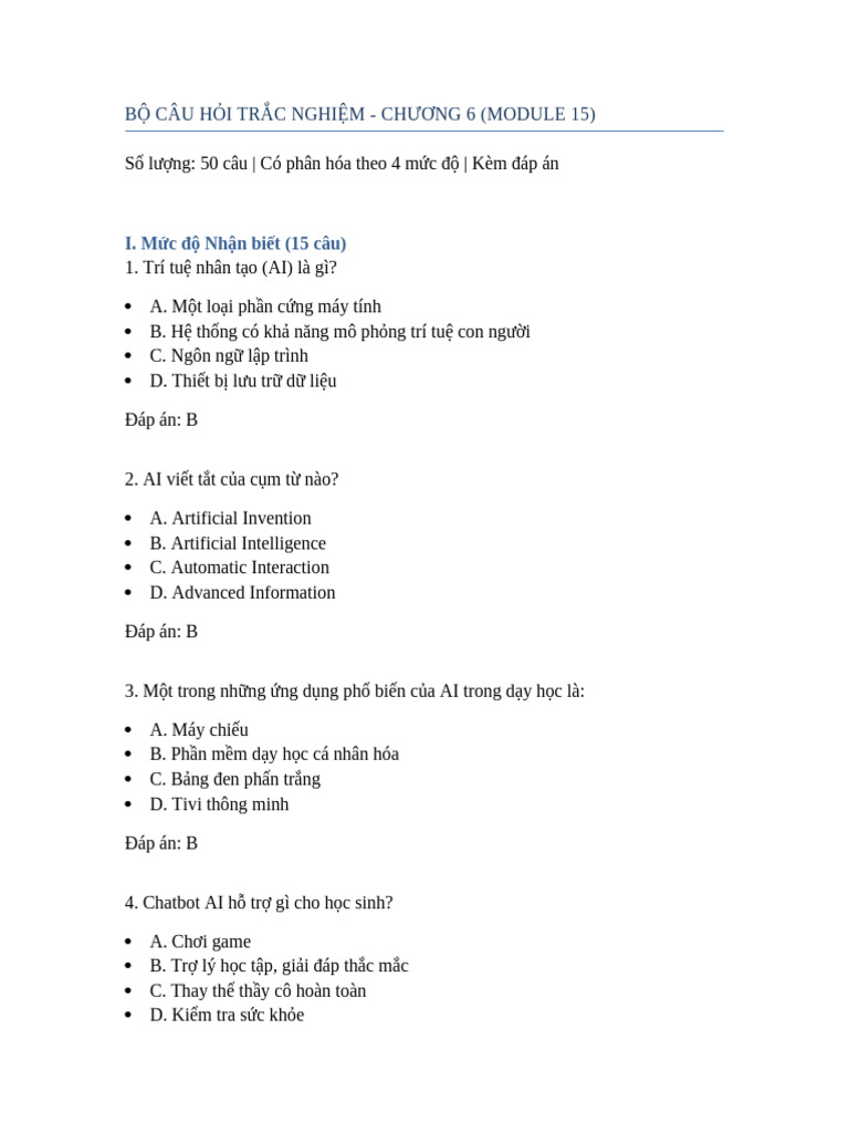 Bo Cau Hoi AI Module15 HoanChinh | PDF