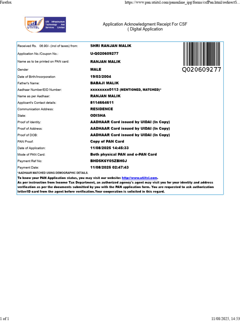 E-PAN Paymet Success | PDF