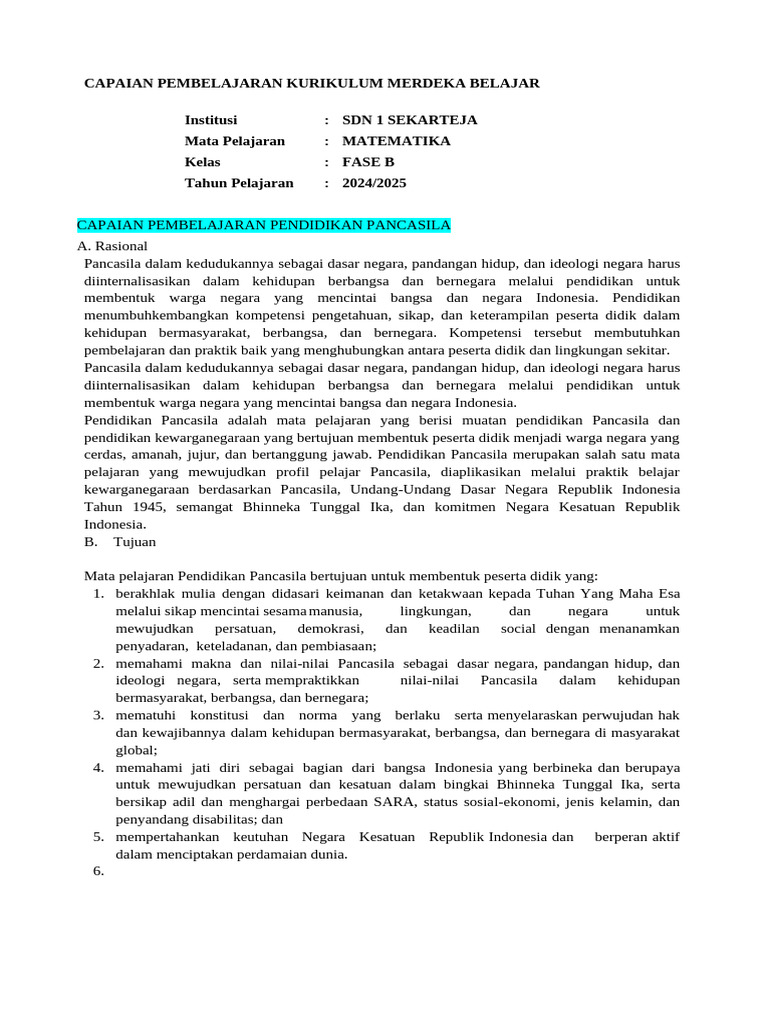 Capaian Pembelajaran Sd Umum Blm | PDF