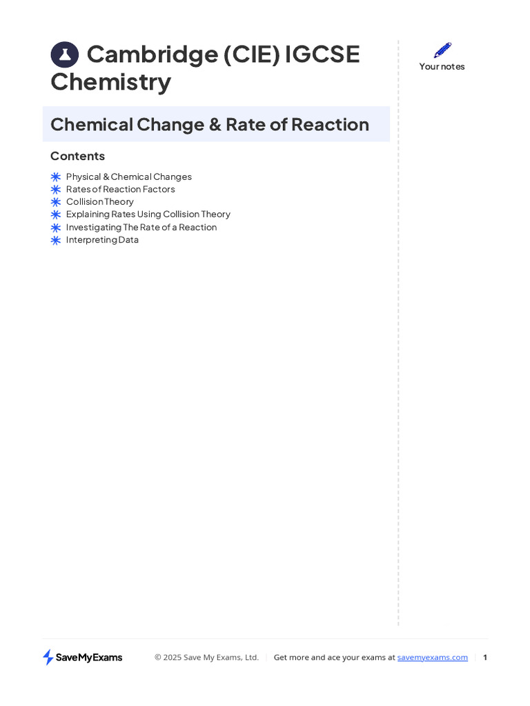 IGCSE Chemistry: Chemical Changes & Reactions | PDF | Reaction Rate ...