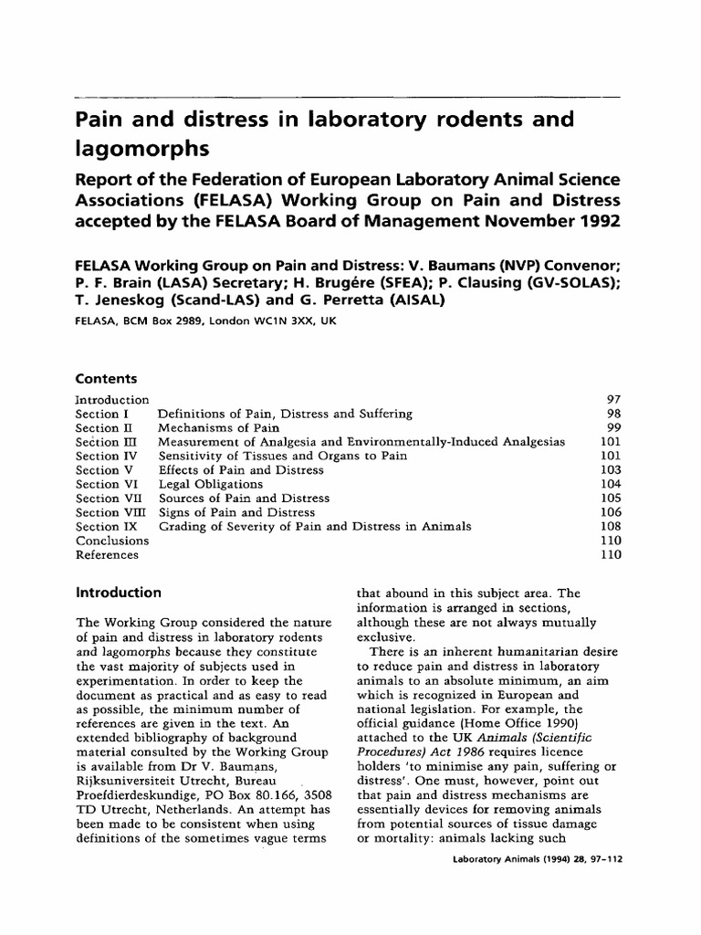 Pain and Distress in Laboratory Rodents and | PDF | Pain | Thalamus