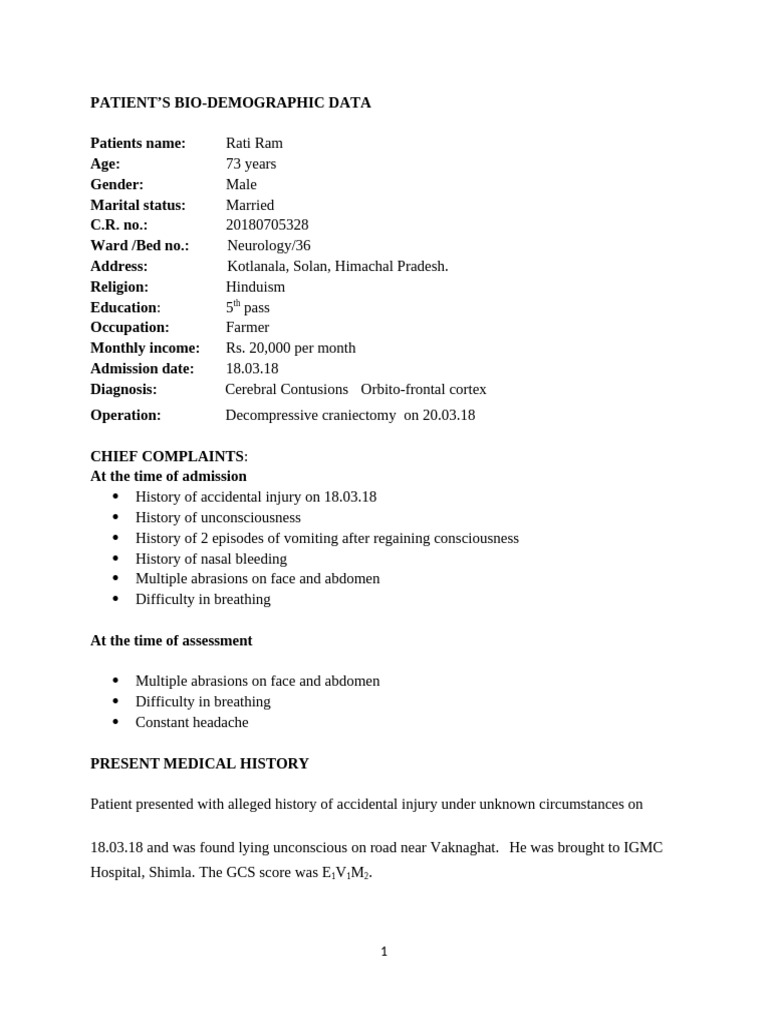Case Study On Cerebral Contusion | PDF | Cerebral Cortex | Cerebral Hemisphere