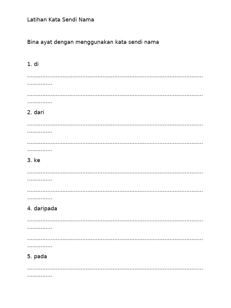 Latihan Kata Sendi Nama - Bertulis | PDF