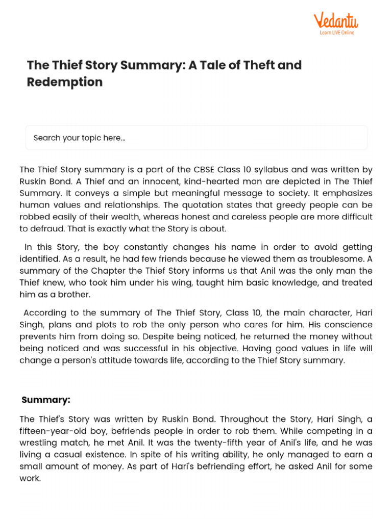 The Thief Story Summary - A Tale of Theft and Redemption | PDF