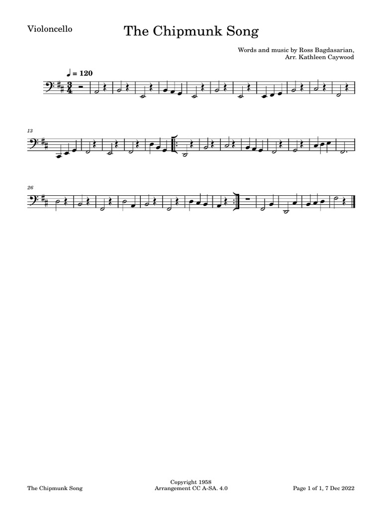 The Chipmunk Song Sheet Music | PDF