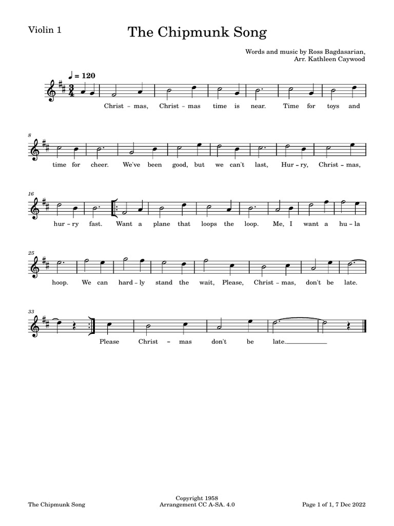 The Chipmunk Song Sheet Music | PDF | Songs Written | Music Award Winners