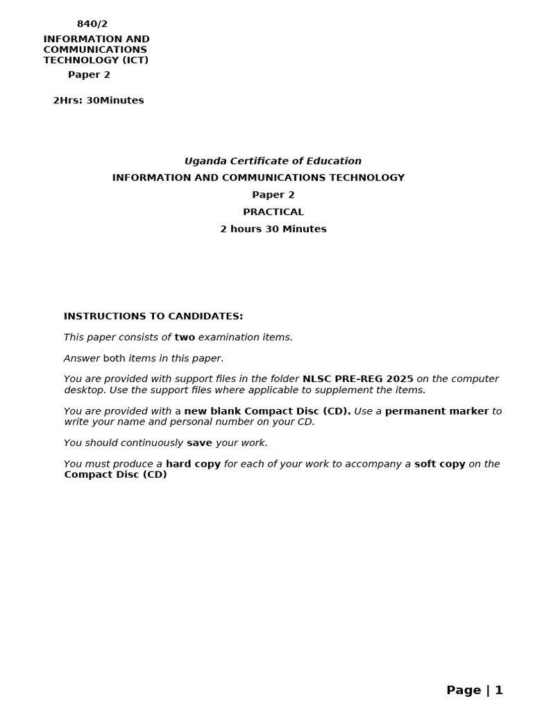 NLSC ICT Mock Practical Paper 2 2025 | PDF | Computer File | Computing
