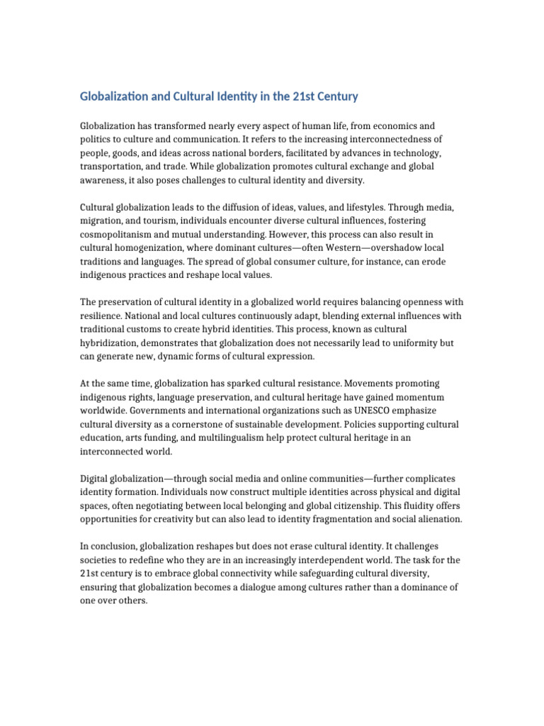 Globalization and Cultural Identity | PDF | Globalization | Identity (Social Science)