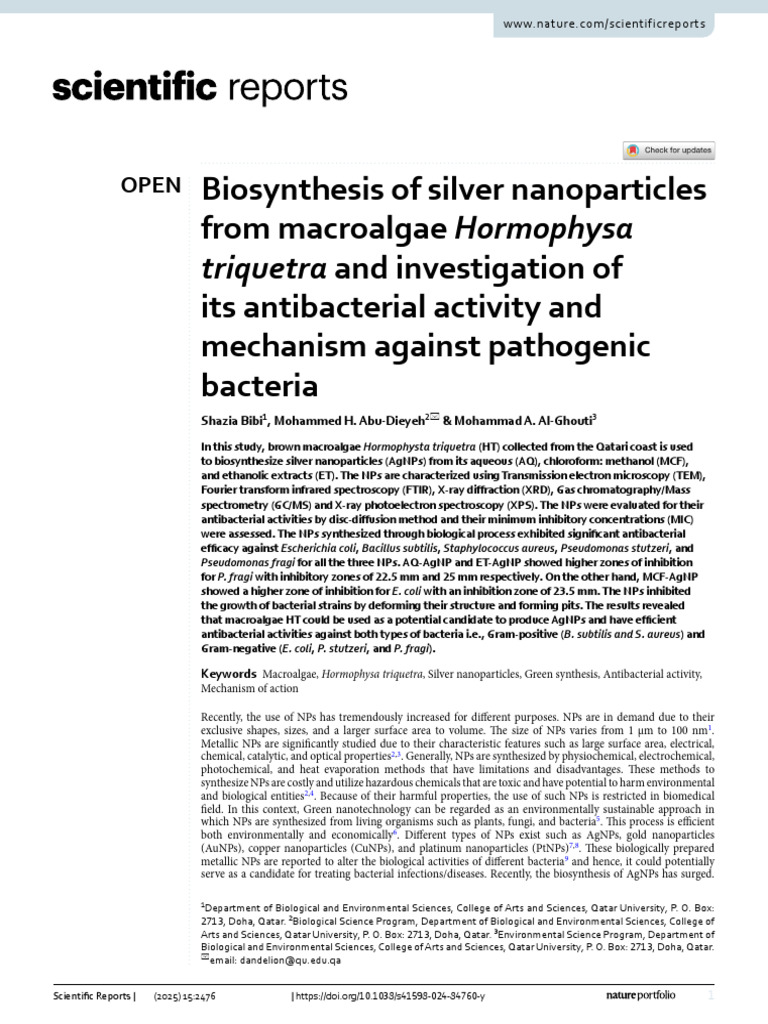 Biosynthesis of Silver Nanoparticles From Macroalgae Hormophysa Its ...