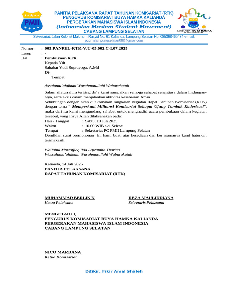 Undangan Rapat Tahunan PMII Lampung | PDF