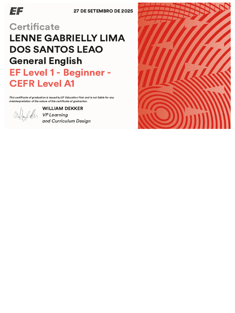 EF Level 1 English Certificate 2025 | PDF